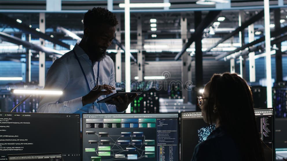 Server Hub Manager Talking with Programmer Using Node Tree Software Stock Image - Image of code ...