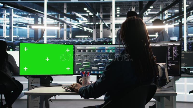 Server Hub Programmer Using Node Tree Software on Isolated Screen PC Stock Footage - Video of ...