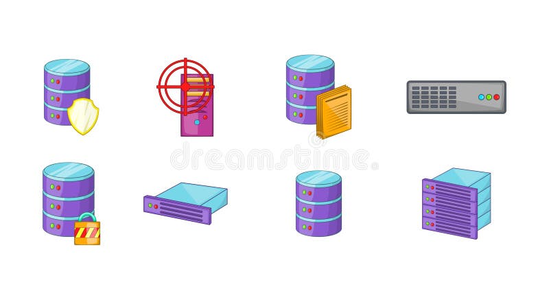 Server Icon Set, Cartoon Style Stock Vector - Illustration of concept ...