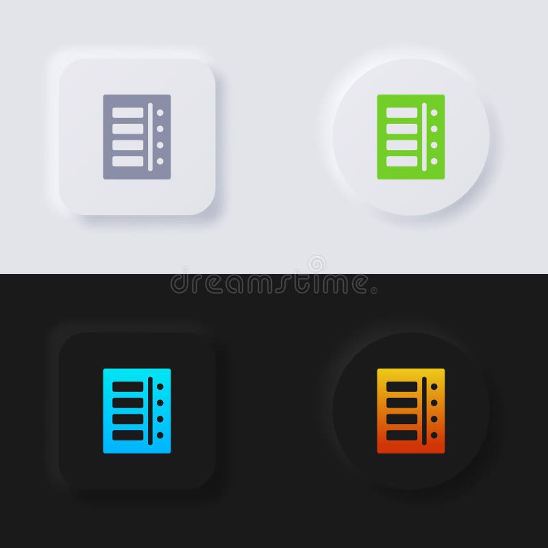 Server Icon Set, Multicolor Neumorphism Button Soft UI Design. Stock ...