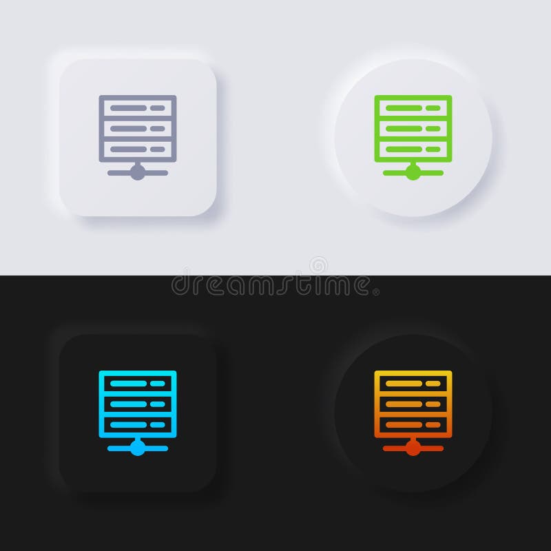 Server Icon Set, Multicolor Neumorphism Button Soft UI Design. Stock ...