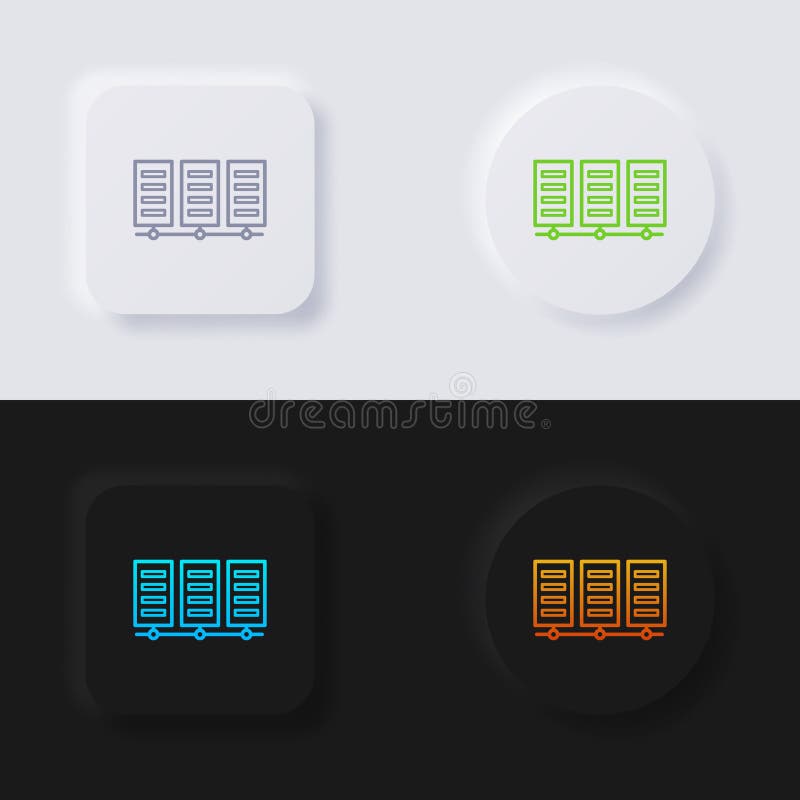 Server Icon Set, Multicolor Neumorphism Button Soft UI Design. Stock ...