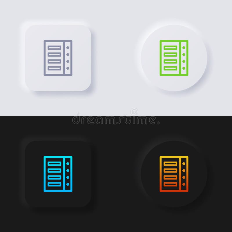Server Icon Set, Multicolor Neumorphism Button Soft UI Design. Stock ...