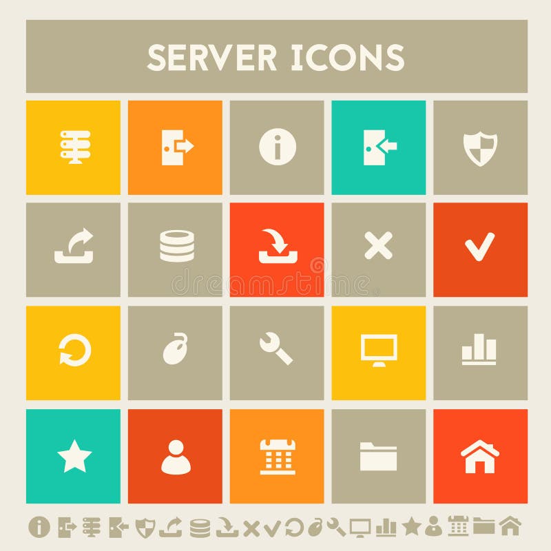 Server Icon Set. Multicolored Square Flat Buttons Stock Vector ...