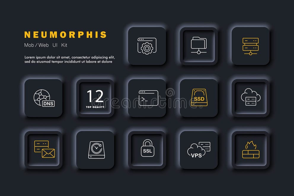 Server Icon Set. Power and Reliability of Technology and Representing ...