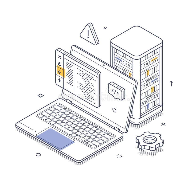 Server Maintenance is Illustrated in Isometric Line Art Style with ...