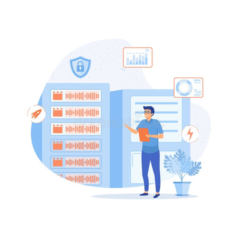 Server Maintenance with Monitoring Tools Stock Vector - Illustration of ...