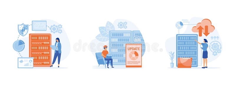 Server Maintenance with Monitoring Tools. Man Working at Server Rack Hardware Room, Server ...