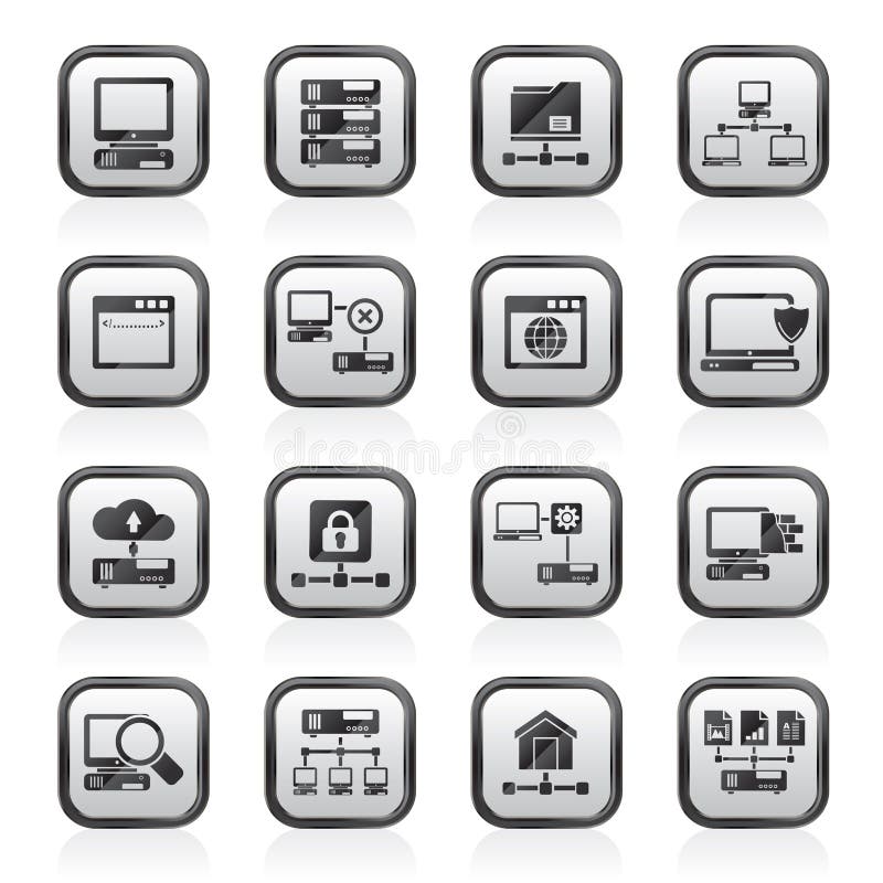 Network, Server and Hosting Icons Stock Vector - Illustration of disk ...