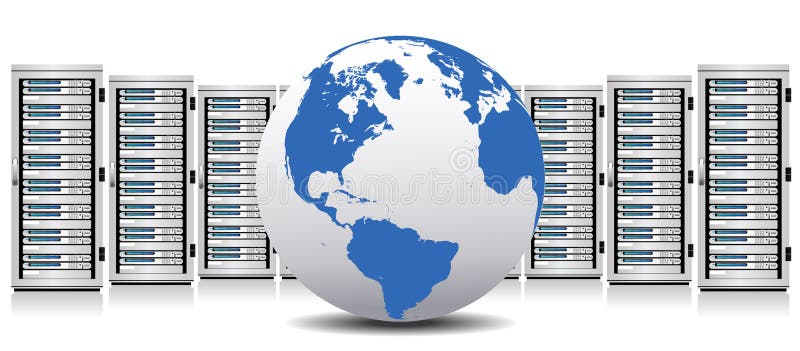 Network Servers and Earth Globe Stock Illustration - Illustration of ...