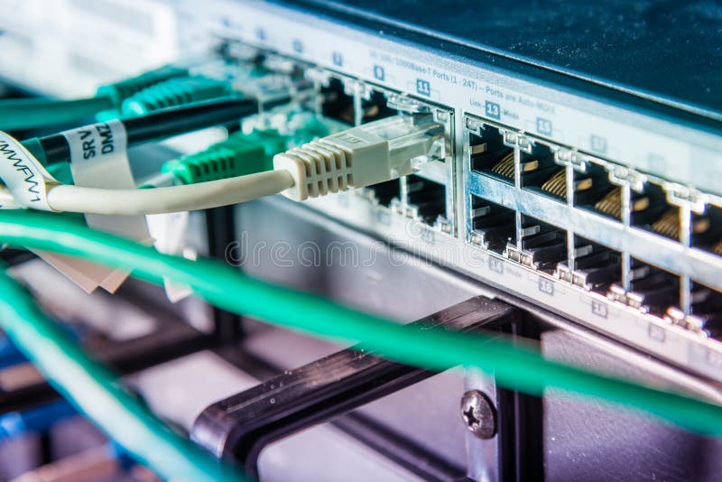 Server with Patch Cables Plugged in Ethernet Ports Stock Photo - Image ...