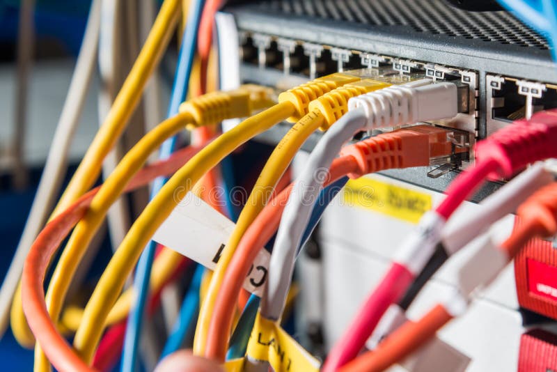 Server with Patch Cables Plugged in Ethernet Ports Stock Image - Image ...
