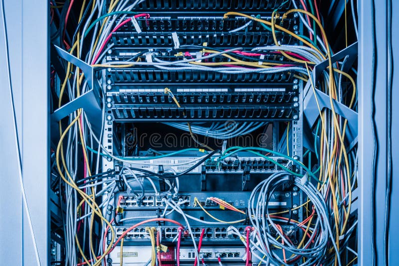 Server with Patch Cables Plugged in Ethernet Ports Stock Photo - Image ...