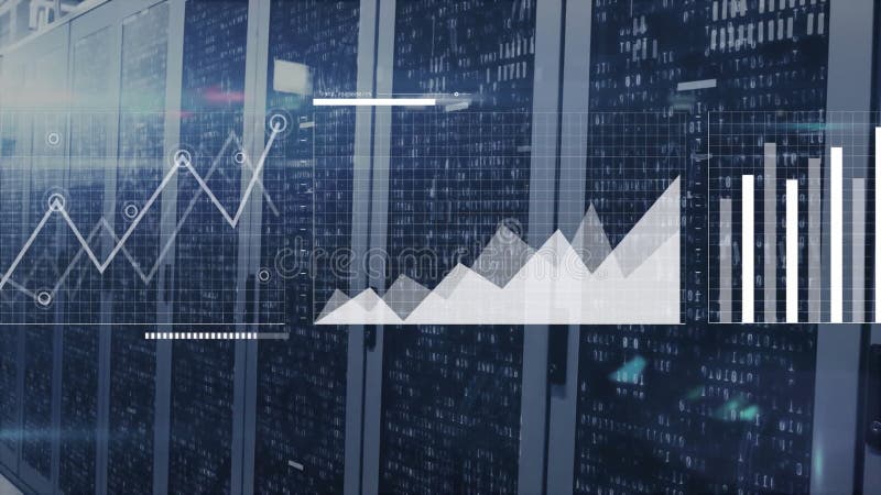 Server Rack Aisle Displaying Cascading Binary Code with Animated Area ...