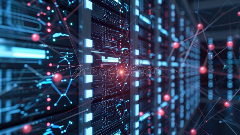 Server Rack Animation with Interconnected Circuit Board Dots, Ai ...