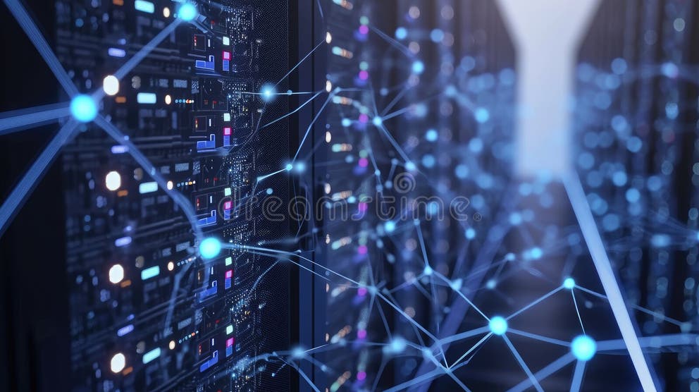 Server Rack Animation with Interconnected Circuit Board Dots, Ai ...