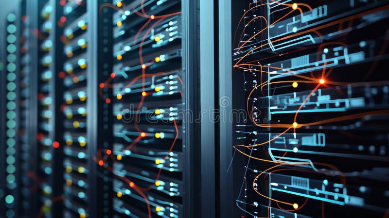 Server Rack Animation with Interconnected Circuit Board Dots, Ai ...