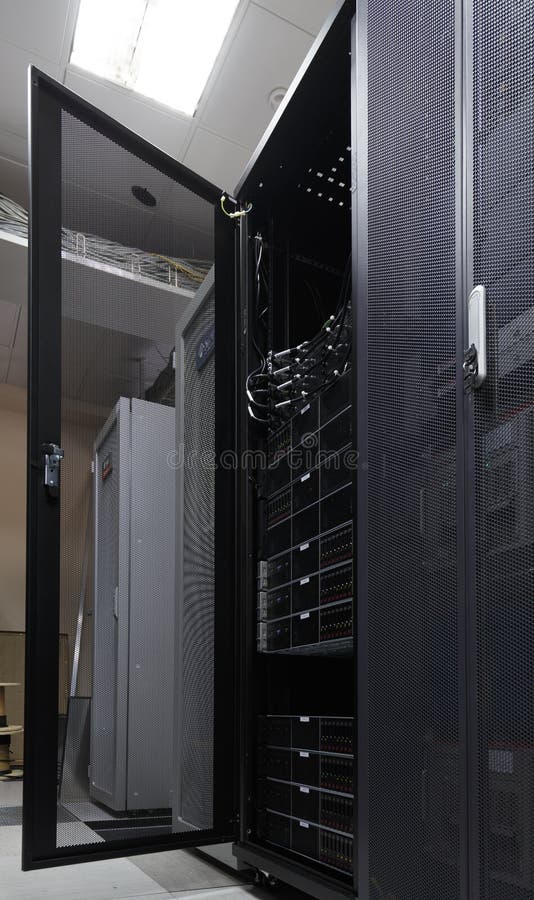 Server Rack in Big Data Center Inside Close Up. Supercomputer with ...