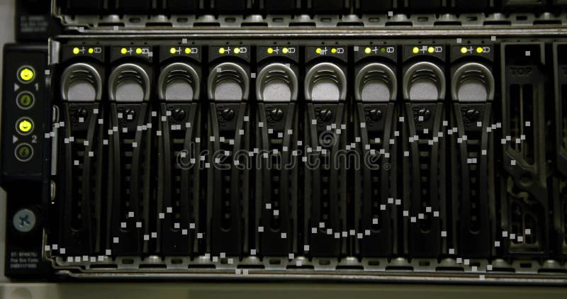 Server Rack with Blinking Lights and Data Processing Animation Over ...