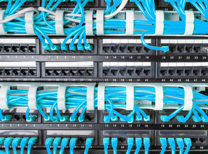 Server Rack with Green and Red Internet Patch Cord Cables Stock Photo ...