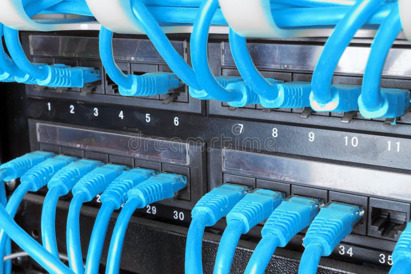 Server Rack with Blue Cables Stock Photo - Image of patch, digital ...