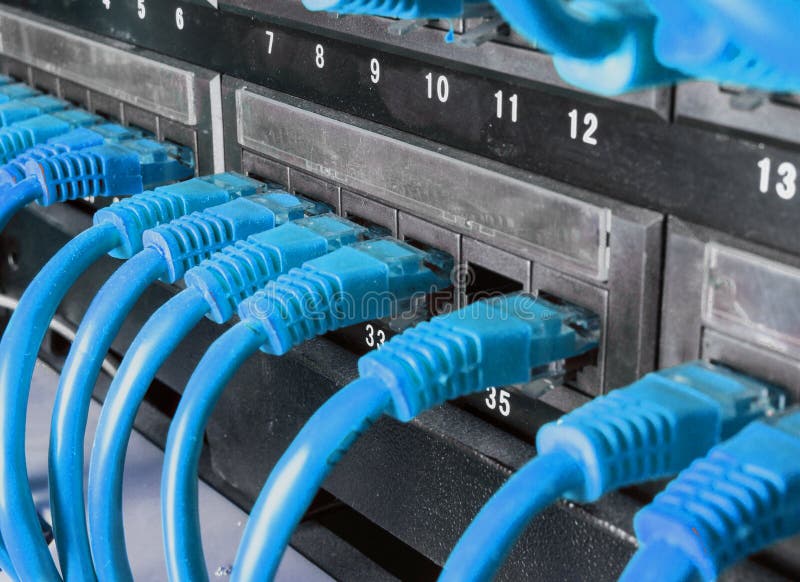Server Rack with Blue Cables Stock Image - Image of equipment, ethernet ...