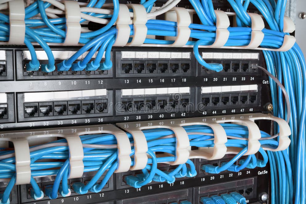 Server Rack with Blue Cables Stock Photo - Image of equipment ...