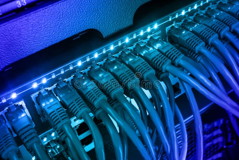 Server Rack with Green and Red Internet Patch Cord Cables Stock Photo ...