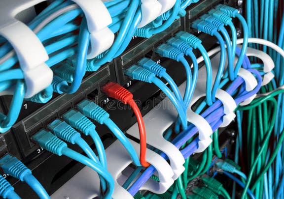 Server Rack with Blue and Red Internet Patch Cord Cables Stock Photo ...