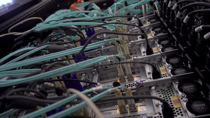 Server Rack Flashing Led Lights are in a Modern Data Center are Located ...