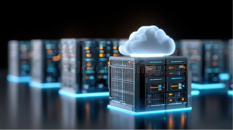 Server Rack with Cloud Computing Graphic Represents Data Storage and ...