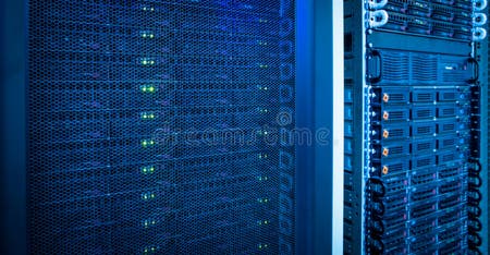 Server Rack Cluster in a Data Center Stock Image - Image of network ...