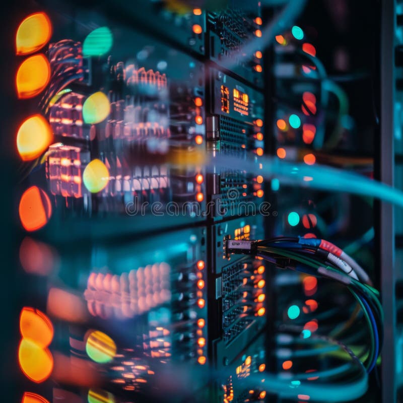 Server Rack with Colorful Cables and Lights Stock Illustration ...