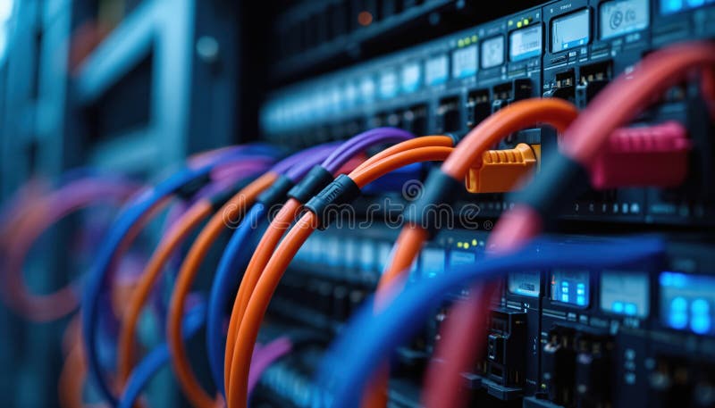 Server Rack with Colorful Network Cables. Data Center Infrastructure ...