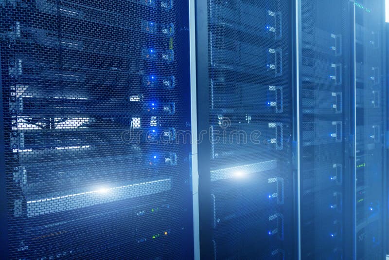 Server Rack in Data Center. Blue Light Stock Photo - Image of mainframe ...