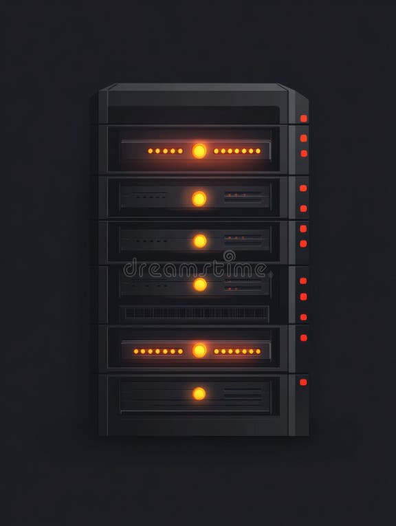 The Server Rack Displays Several Blinking Indicators, Showing Active Data Processing and ...