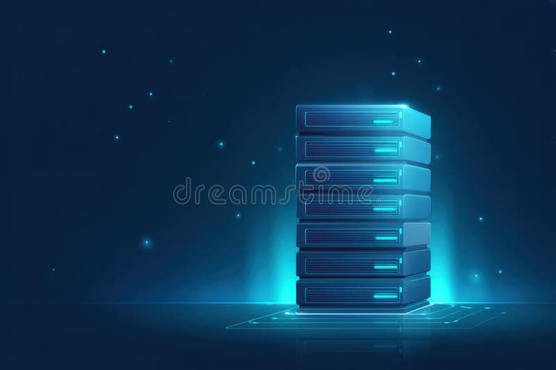 Server Rack Emitting Blue Light in Stylized Data Center Illustration ...