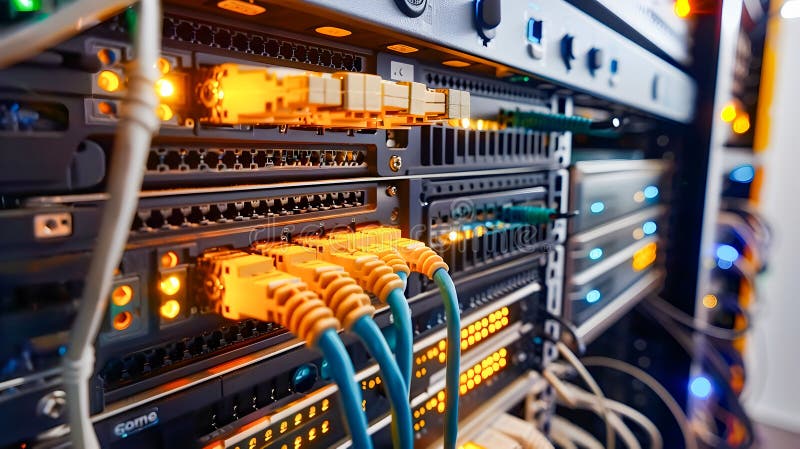 Server Rack Equipment and Cables in Data Center Stock Illustration ...