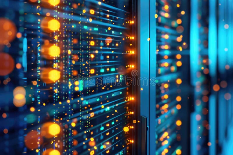 A Server Rack with Glowing Lights and Data Flowing through it Stock ... A Server Rack with Glowing Lights and Data Flowing through it Stock ...