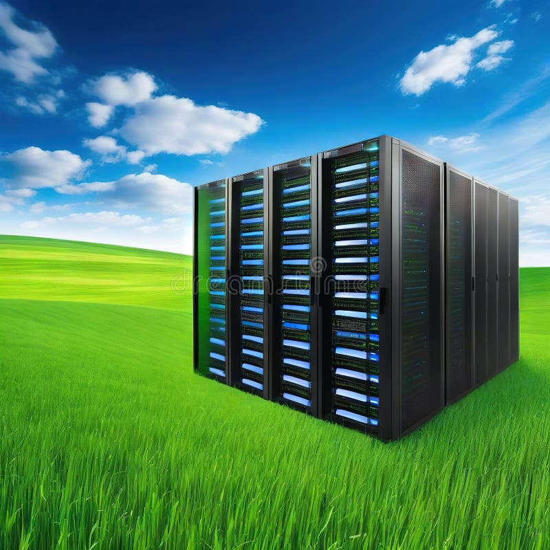 Server Rack in Green Field with Blue Photo Stock Illustration ...