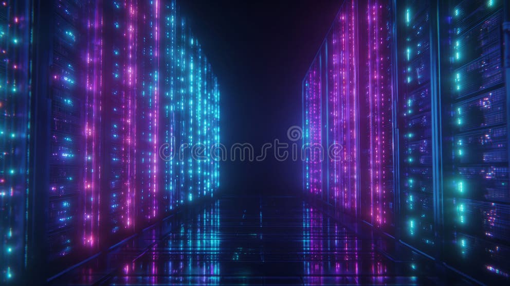 Server Rack Grid with Glowing Vertical Lights Stock Photo - Image of ...