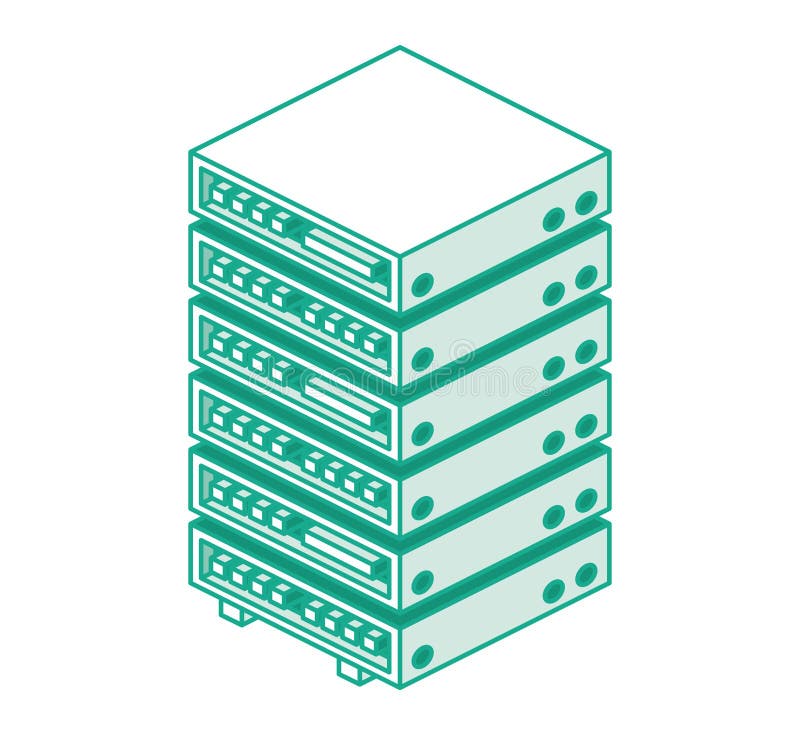 Server Rack Isometric Outline Object Isolated on White. Data Center ...