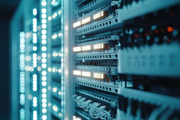 Server Rack with LED Lights Stock Photo - Image of center, power: 371380384