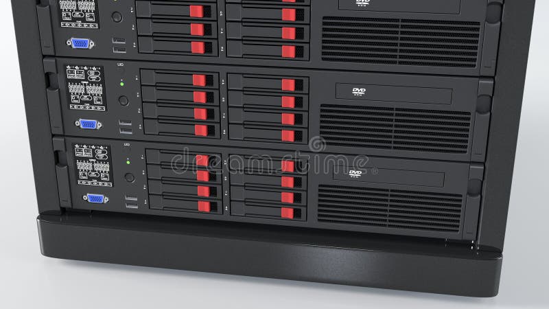 Server Rack with Multiple Storage Bays and DVD Drives Stock Photo ...