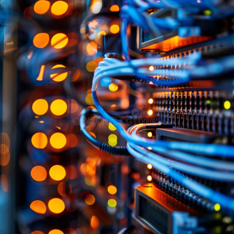 Server Rack with Network Cables and Lights Stock Illustration ...