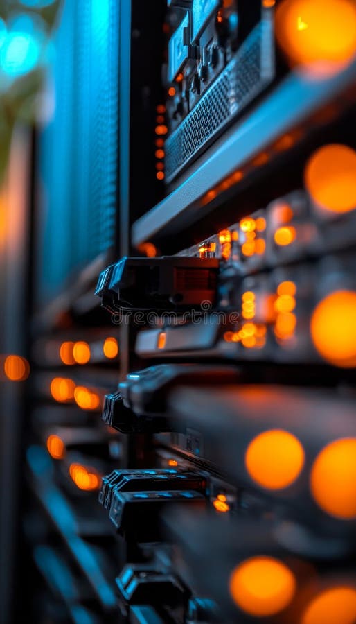 Server Rack with Network Cables, Lights, and Connections for Storage ...