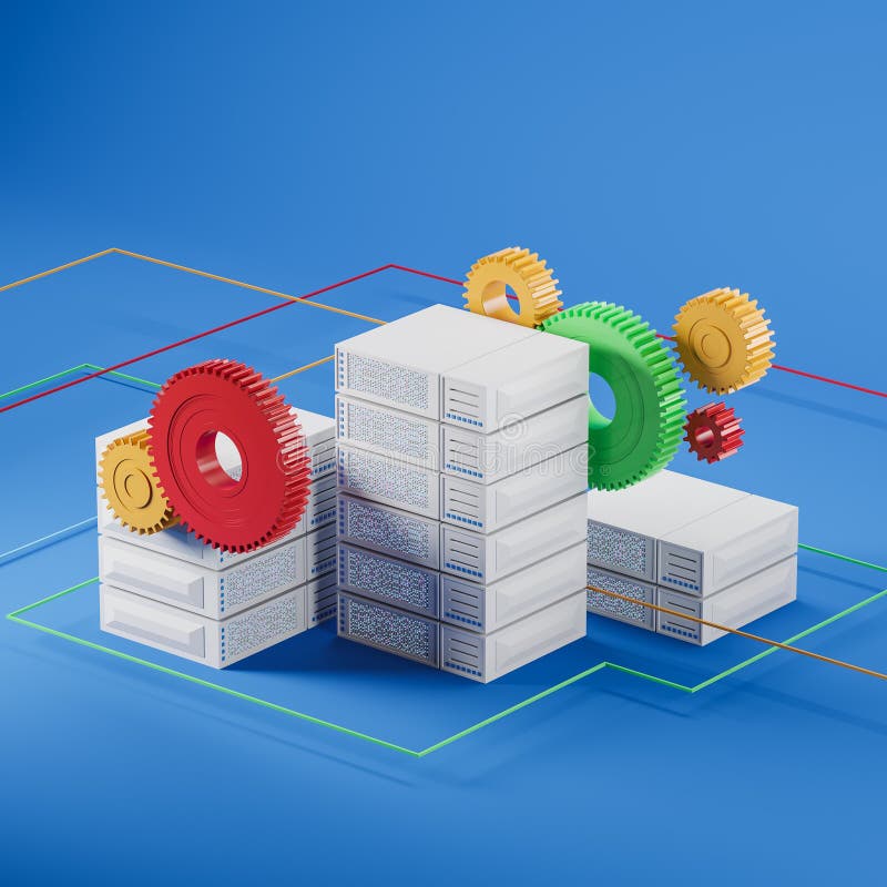 Server Rack and Network Connection, Cyberspace and Gears Stock ...