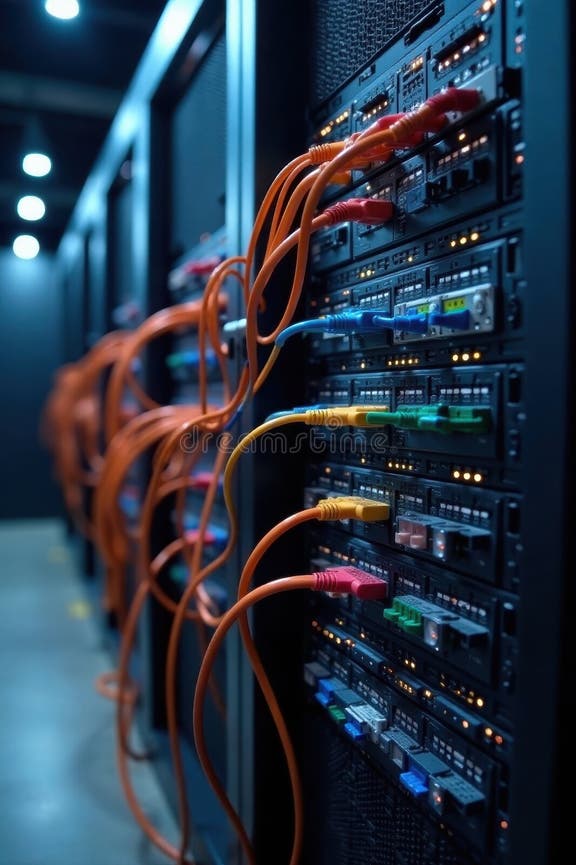 Server Rack with Numerous Network Cables Connected , Wiring, Server ...