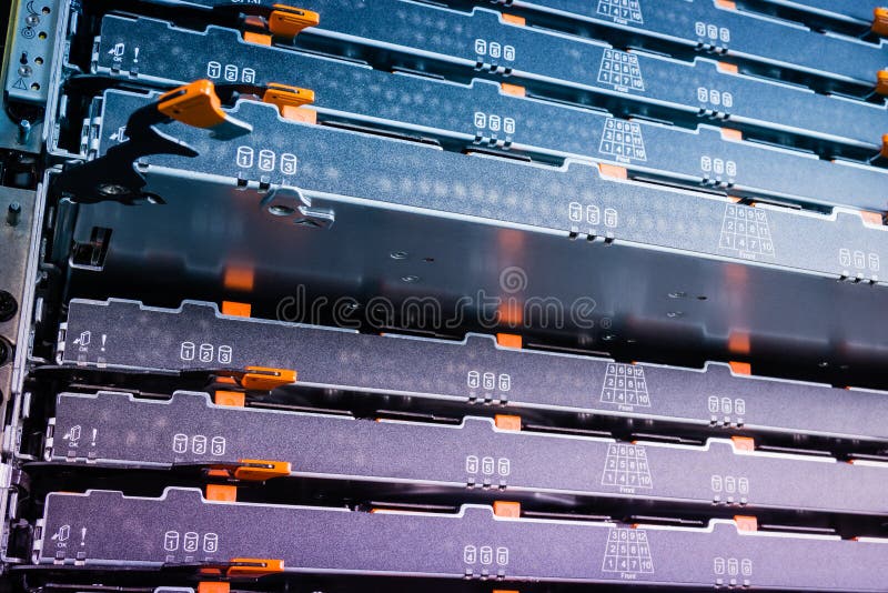 Server Rack with Open Tray Filled with Hard Disk Array Used for Stock ...