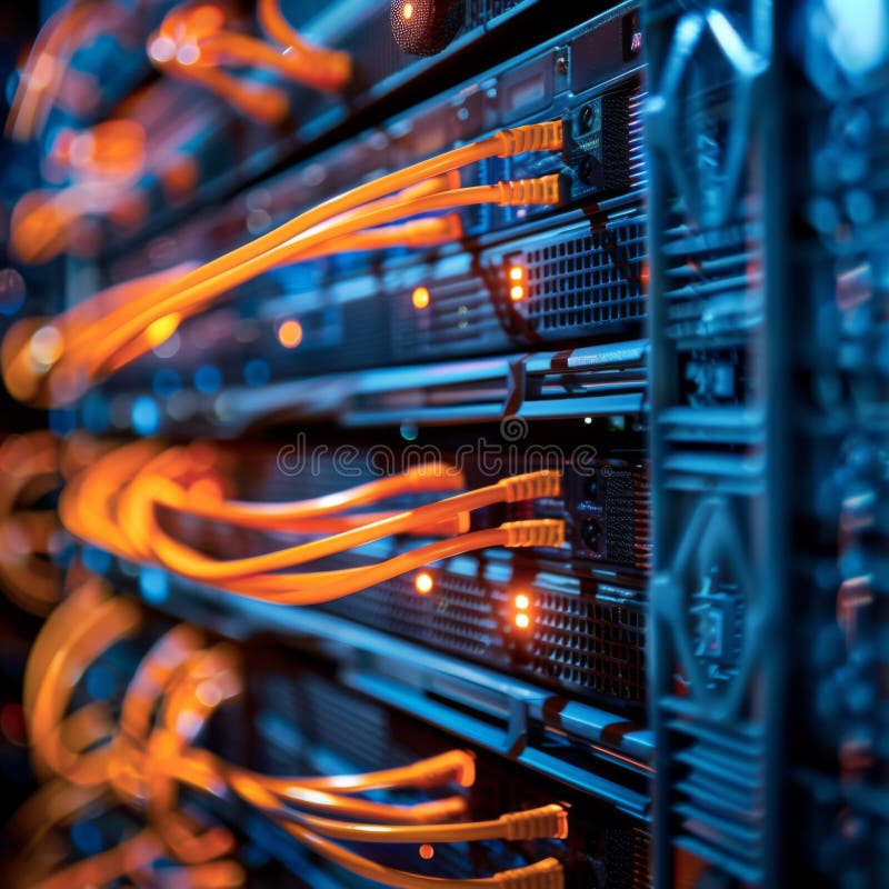 Server Rack with Orange Network Cables Stock Illustration ...
